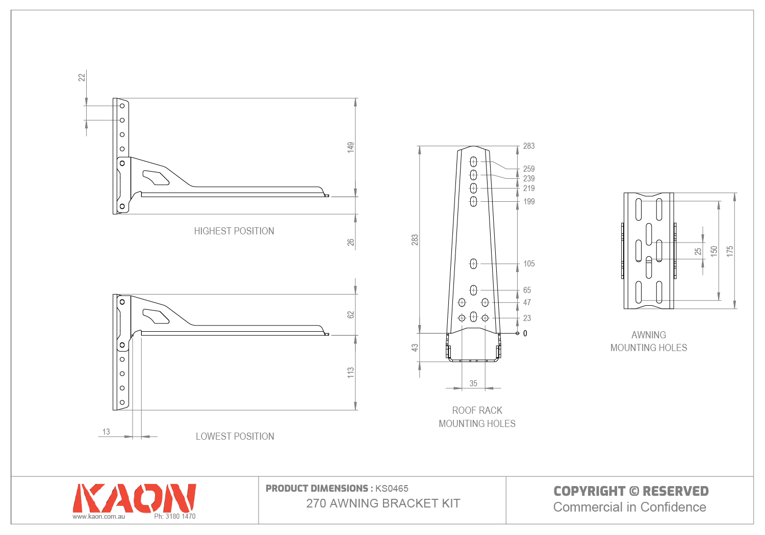 Universal 270 Degree Awning Bracket Set for Cross Bars | Kaon Australia